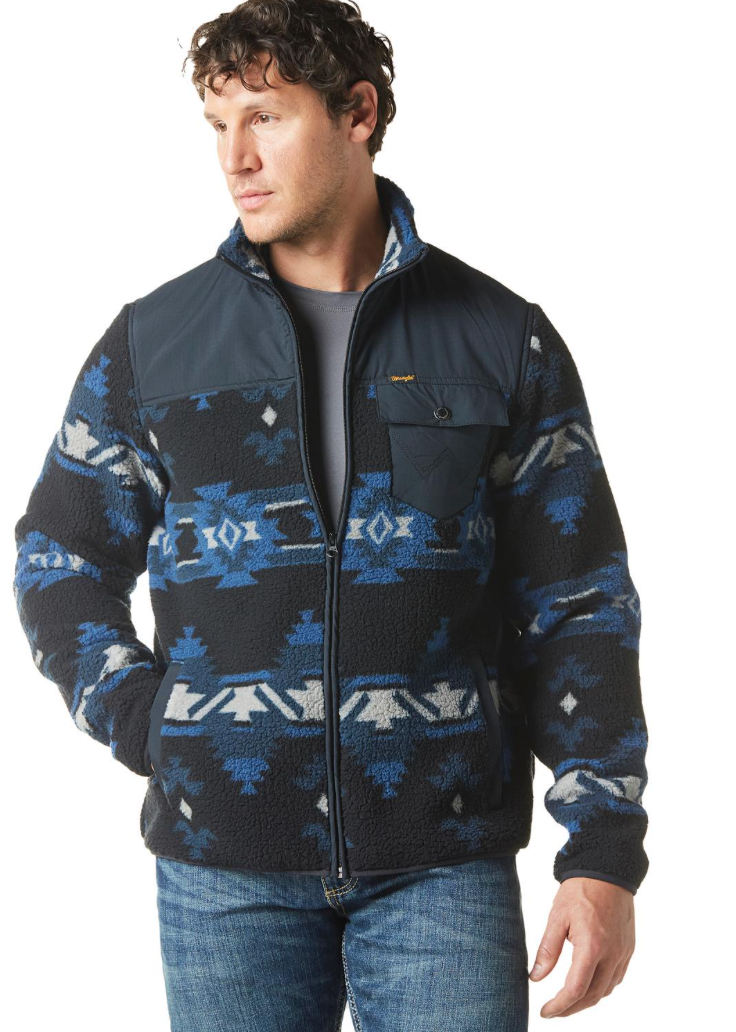 Wrangler Men's Mixed Southwest / aztec Sherpa 1/4 Zip Up - Ensign Blue ...