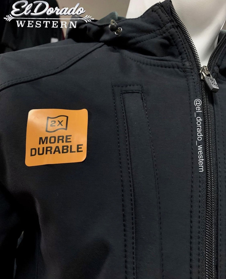 Rebar Stretch Canvas Softshell Hooded Logo Jacket - Black / Grey – El ...